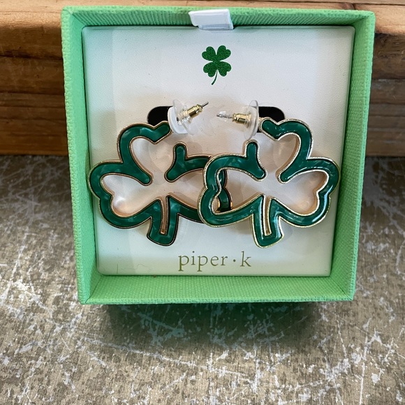 Piper K | Jewelry | Piper K Green Jade Like Green Gold Hoop Shamrock ...